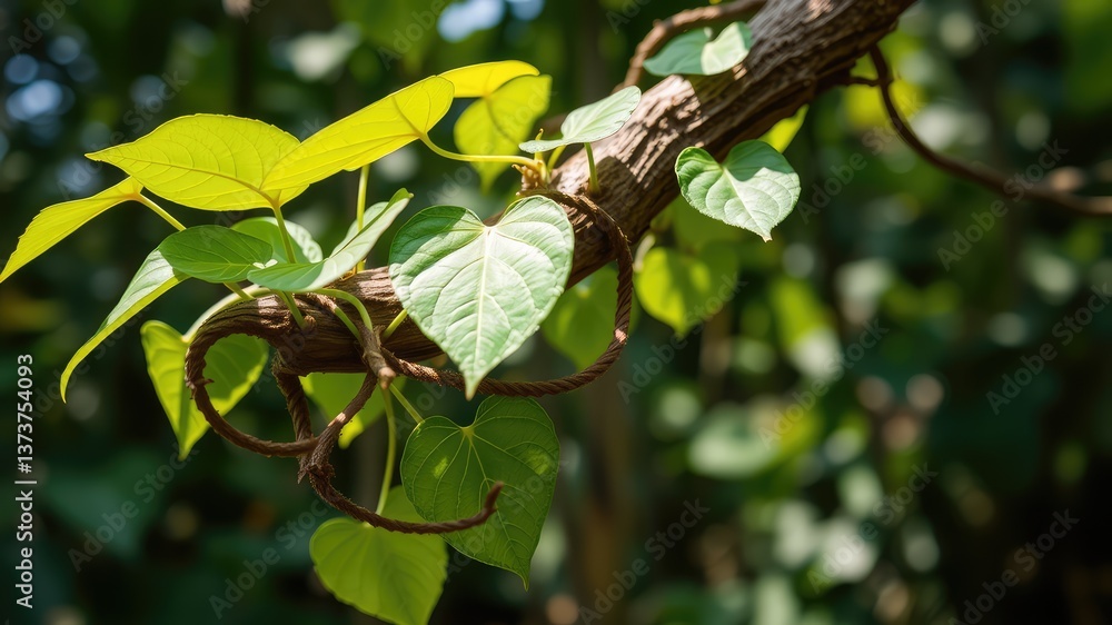 Tinospora Cordifolia (Giloy) Vine with Sunlit Green Leaves, Ayurvedic ...