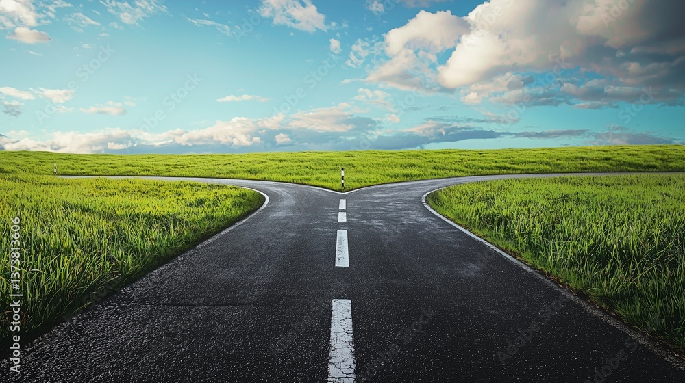 A road splits into two paths, symbolizing choice and decision-making. Stock Illustration | Adobe ...