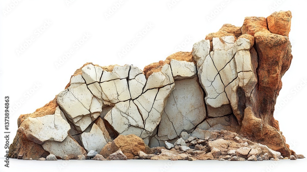 Geological model of fracture and dislocation, isolated on a white ...