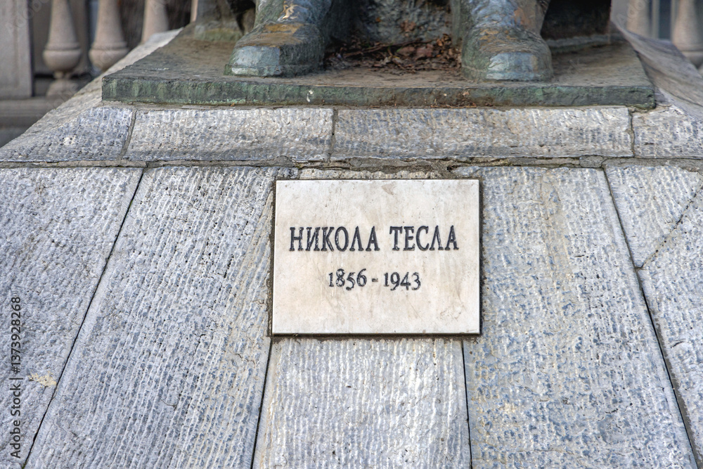 Famous Scientist Nikola Tesla Plaque Sign at Stone Monument in Belgrade ...