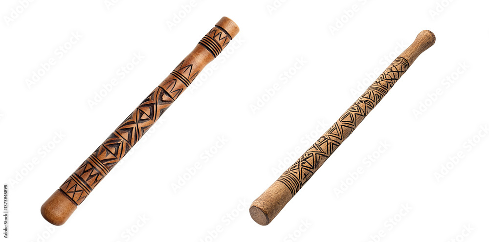 Handcrafted wooden didgeridoo set with traditional aboriginal art ...
