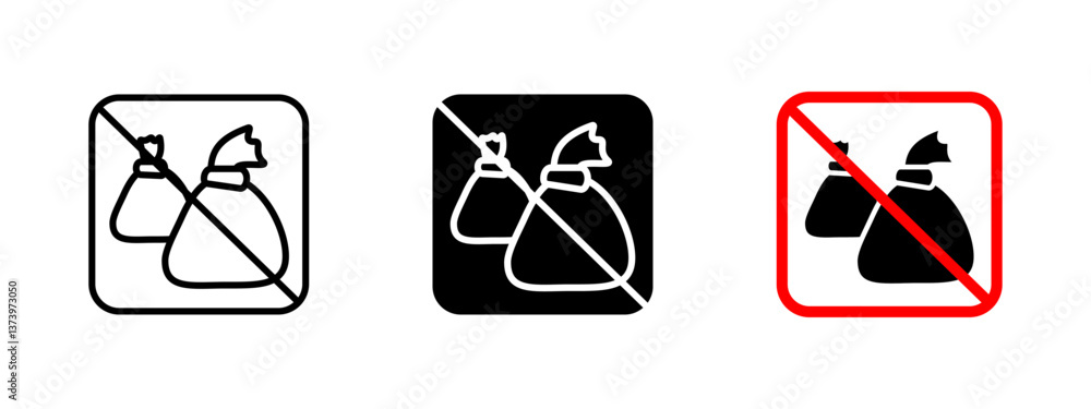 No littering icon. Prohibited waste disposal sign with trash bags ...