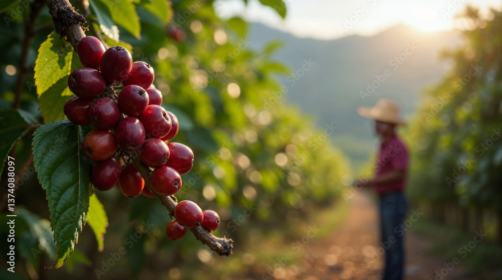 Cultivo de café en Colombia con enfoque en cerezas maduras y campesino ...