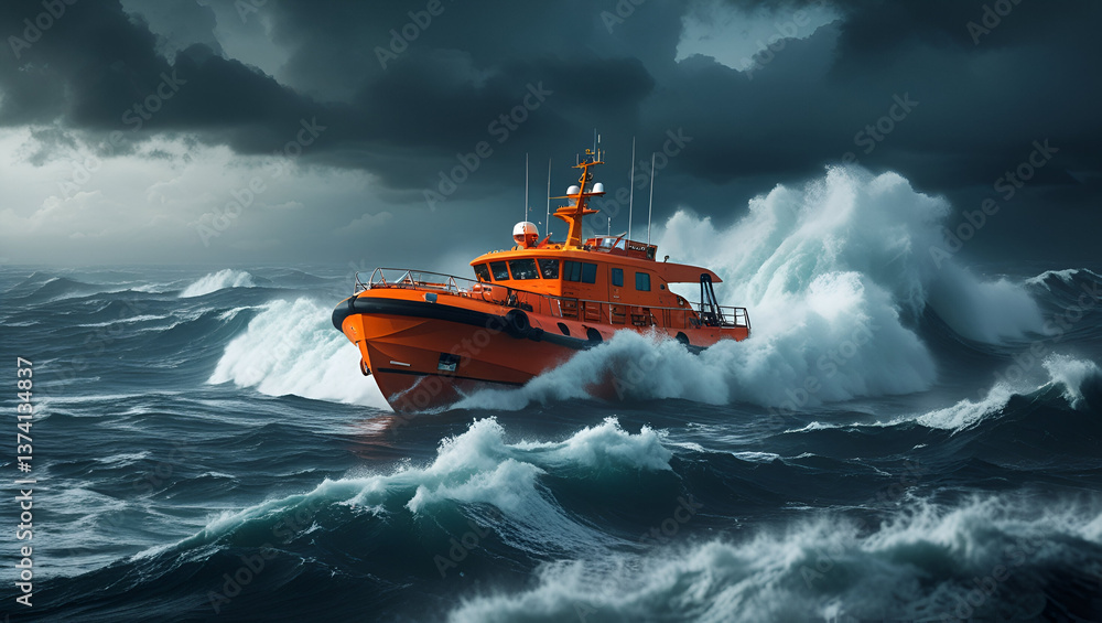 "Rescue Boat in Stormy Seas – Intense Ocean Survival Scene" Stock ...