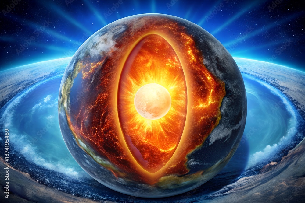 Stock-Illustration „A detailed illustration of Earth's core showing ...