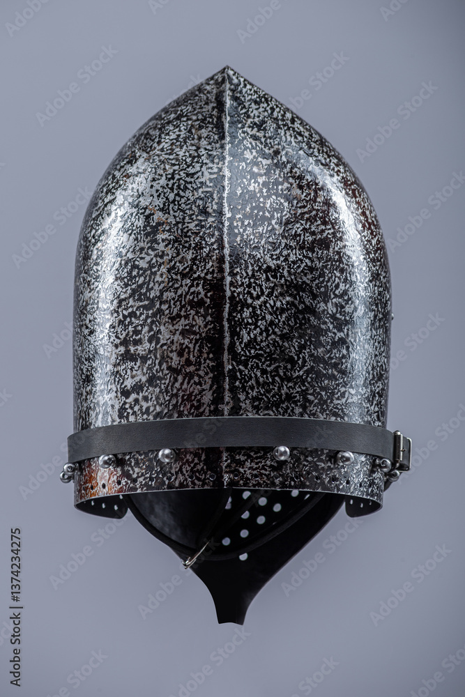 Medieval Knight Helmet with Visor. Polished metal head protection with ...