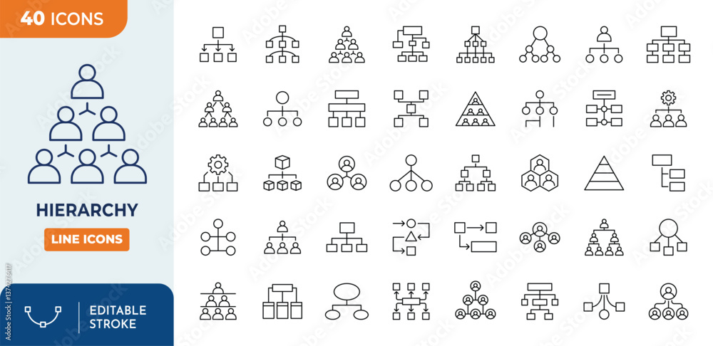 Hierarchy line editable icon set. Contains related icons Structure ...