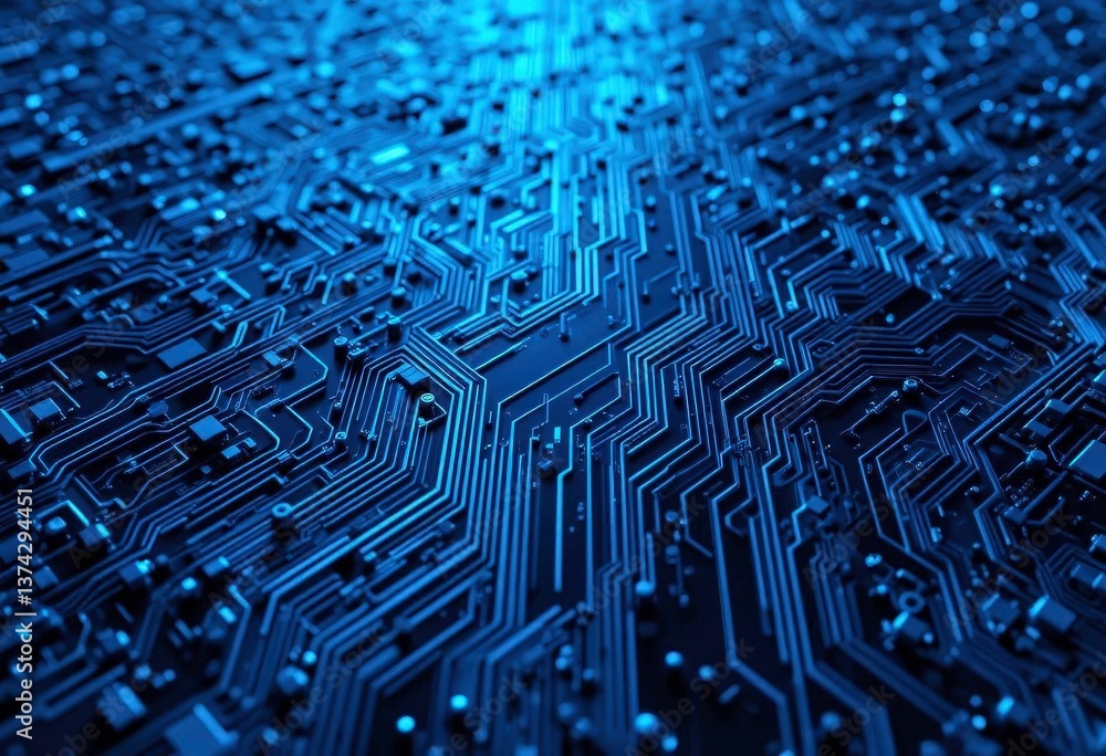 Technological Blueprints An Electric Blue Circuit Board with Angular ...