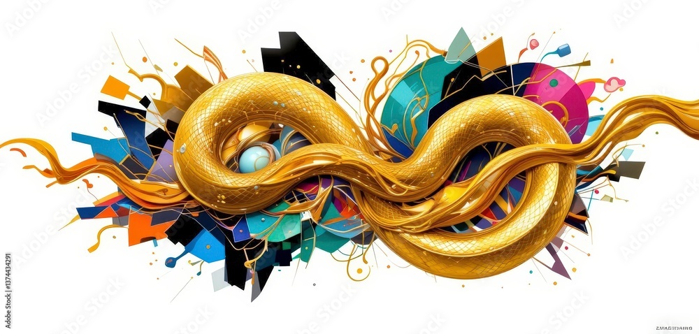 Stylized Serpent Geometric Patterns and Bold Colors in a Modern ...