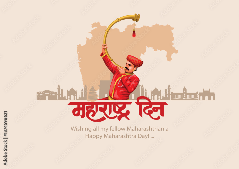 happy Maharashtra Day with Maharashtra map vector and outline ...