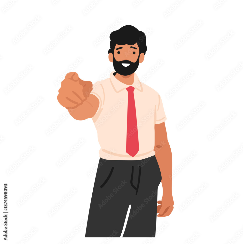 Businessman cartoon character pointing index finger forward indicating ...