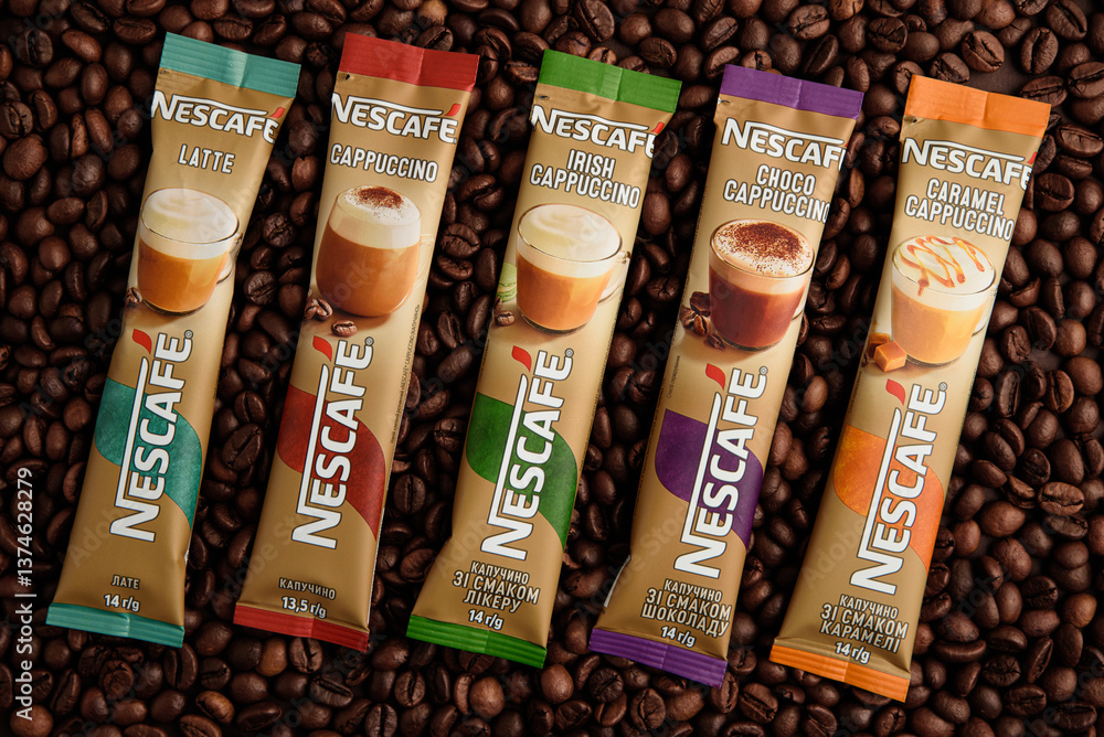Photo Stock Lviv, Ukraine - March 28, 2025: Sachet of Nescafe instant ...