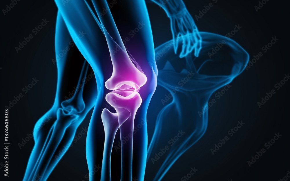 Knee Joint Cross-Section glowing neon, Knee Pain Anatomy Diagram Stock ...