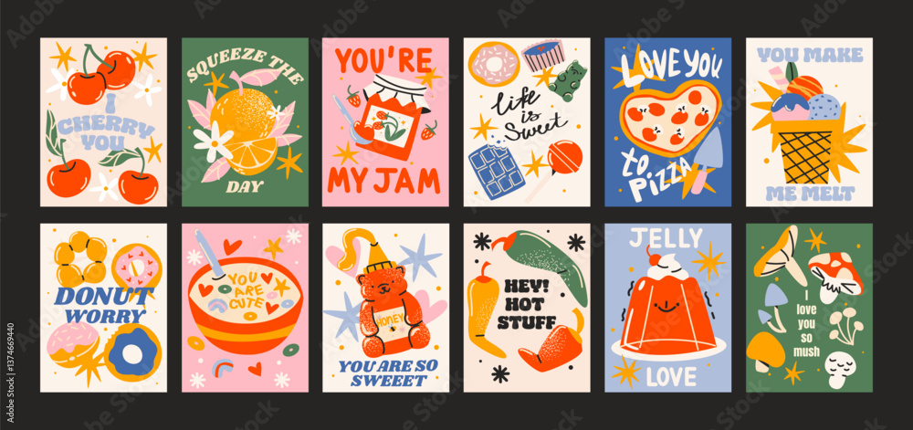 Abstract food posters for the kitchen. Culinary compositions: fruits ...