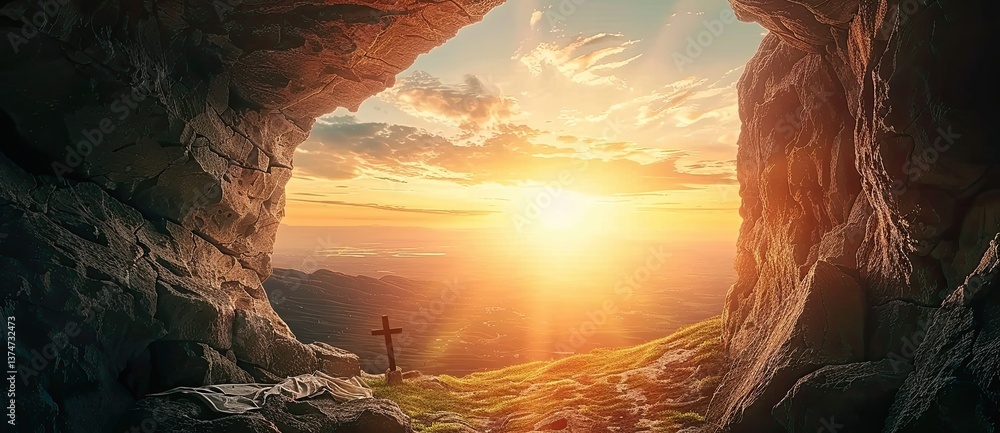 Crosses and an empty tomb represent Jesus' crucifixion and resurrection ...