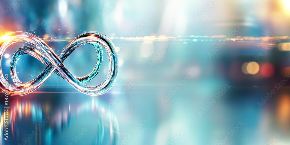 Abstract background with glowing rainbow color infinity symbol with ...