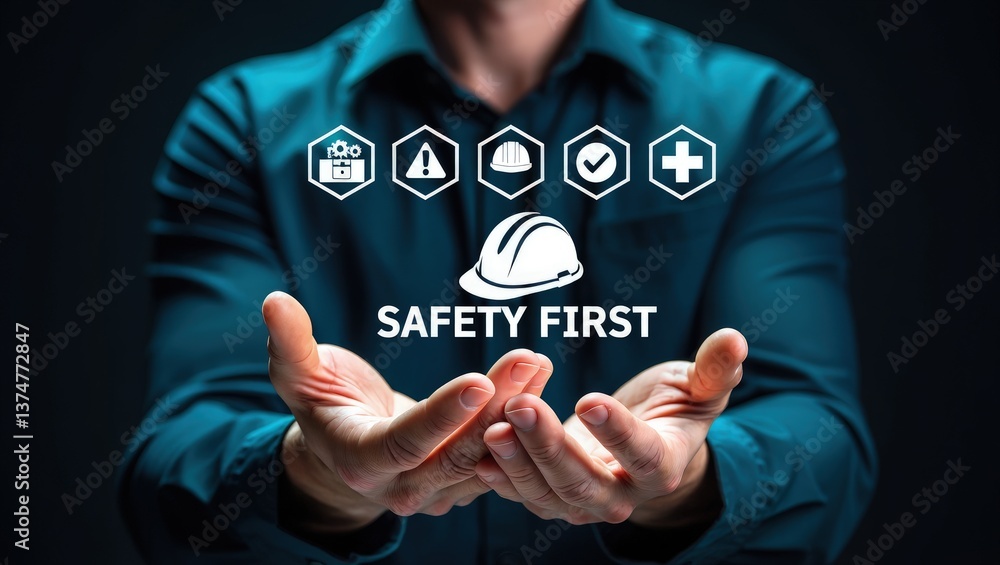 Safety first concept, work safety, caution work hazards, danger ...