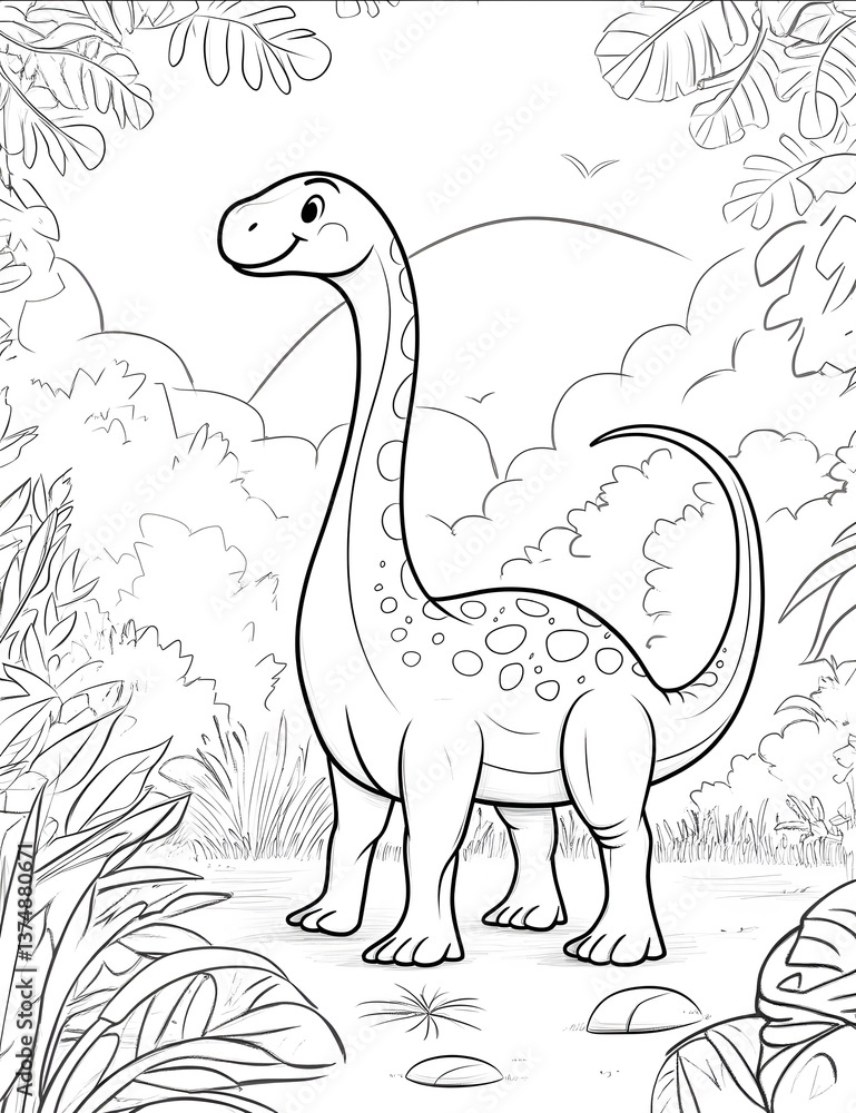 coloring page for children brontosaurus dinosaur with long neck bulky ...