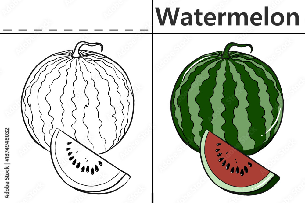 Watermelon coloring pages for kids and learning to recognize letters ...