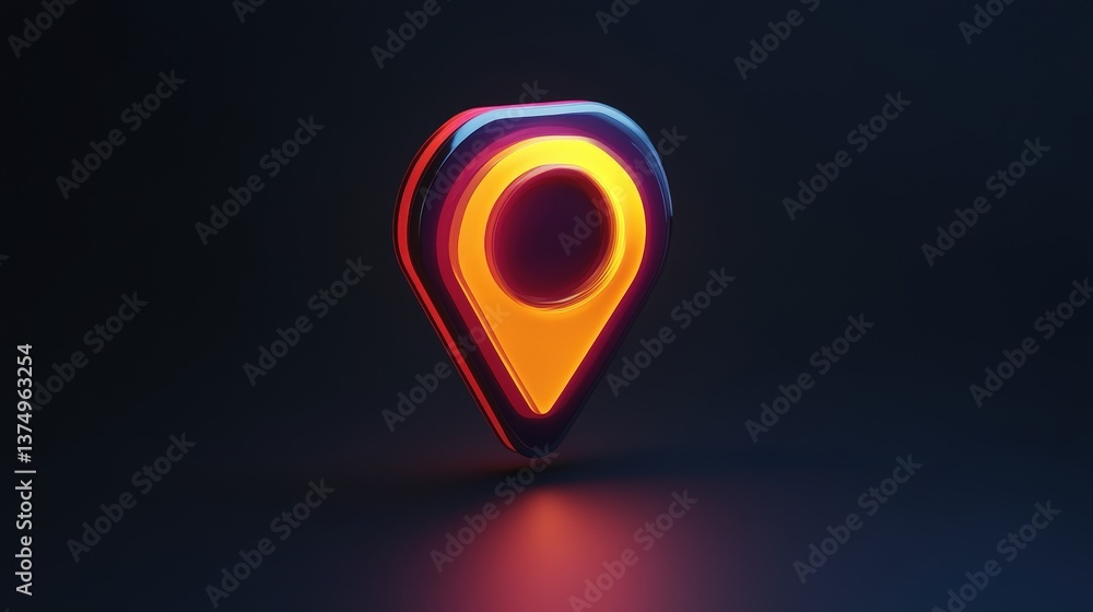 Shining Location: A vibrant location icon glows brightly against a deep ...