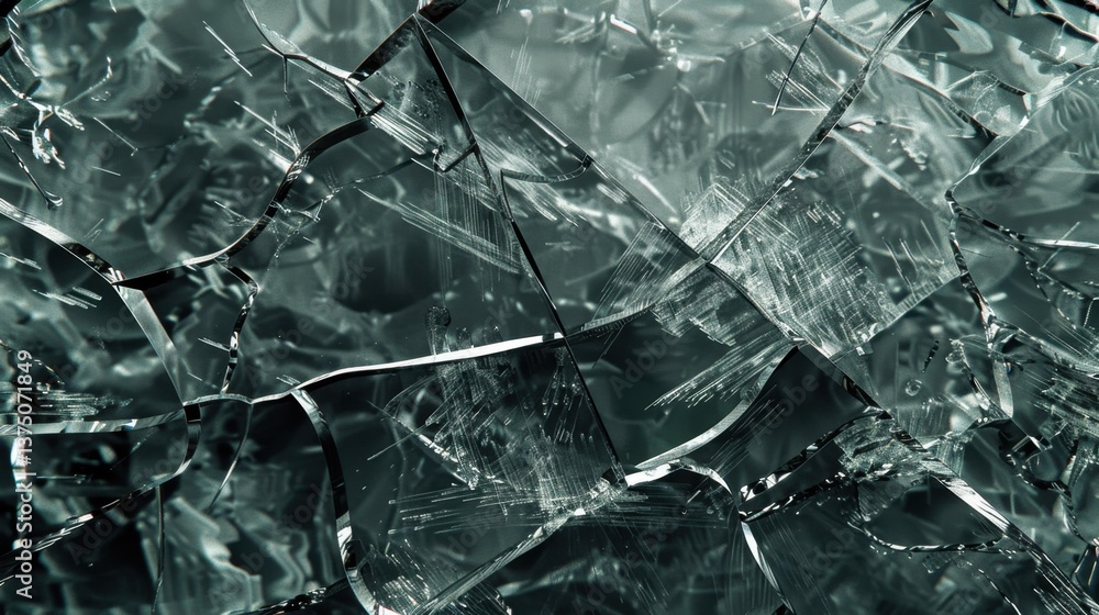 Shattered Glass Effect: Cracks in shattered glass distort the image ...