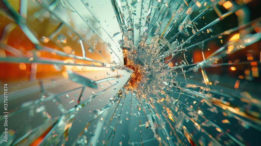 Shattered Glass Effect: A cracked glass backdrop distorts the image ...