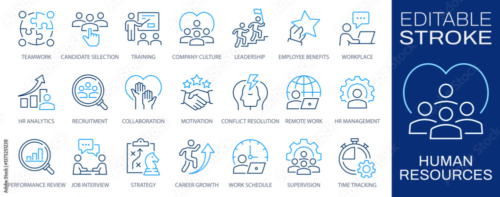Human resources icons, such as recruitment, hr management ...