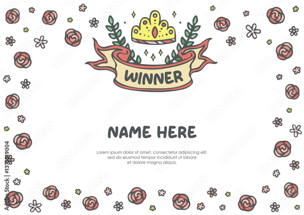 Kids children girl winner champion certificate background with ribbon ...