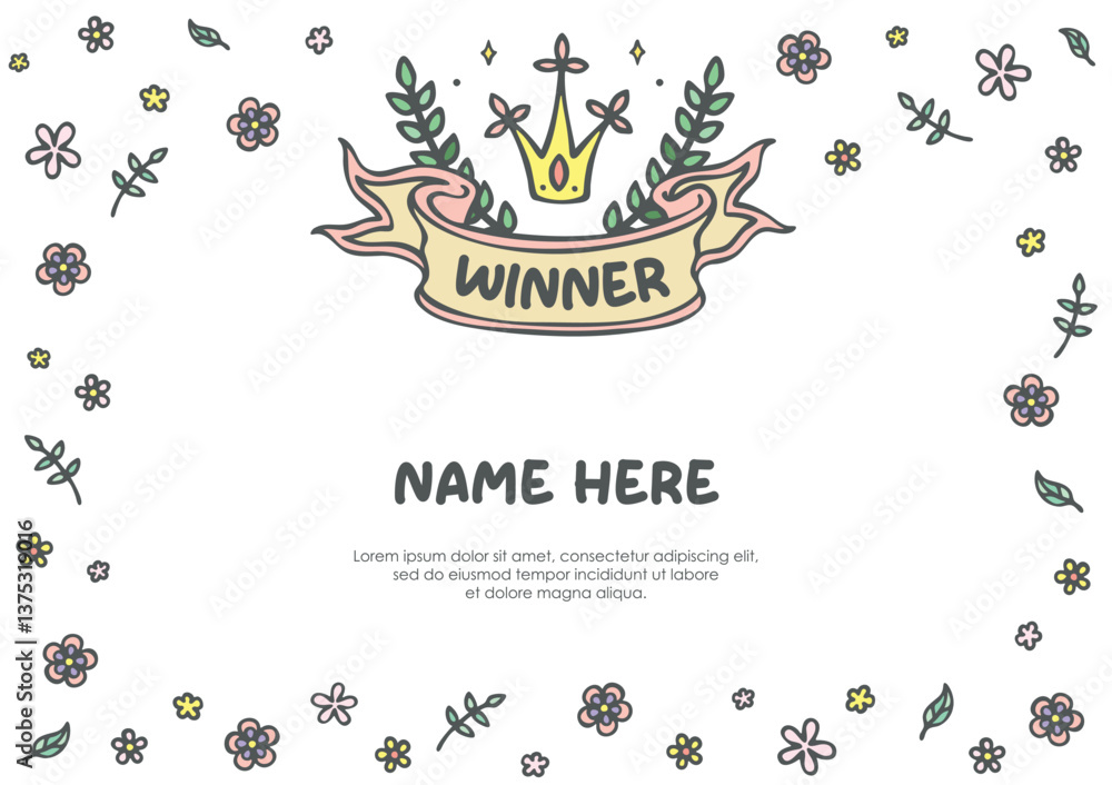 Kids children girl winner champion certificate background with ribbon ...