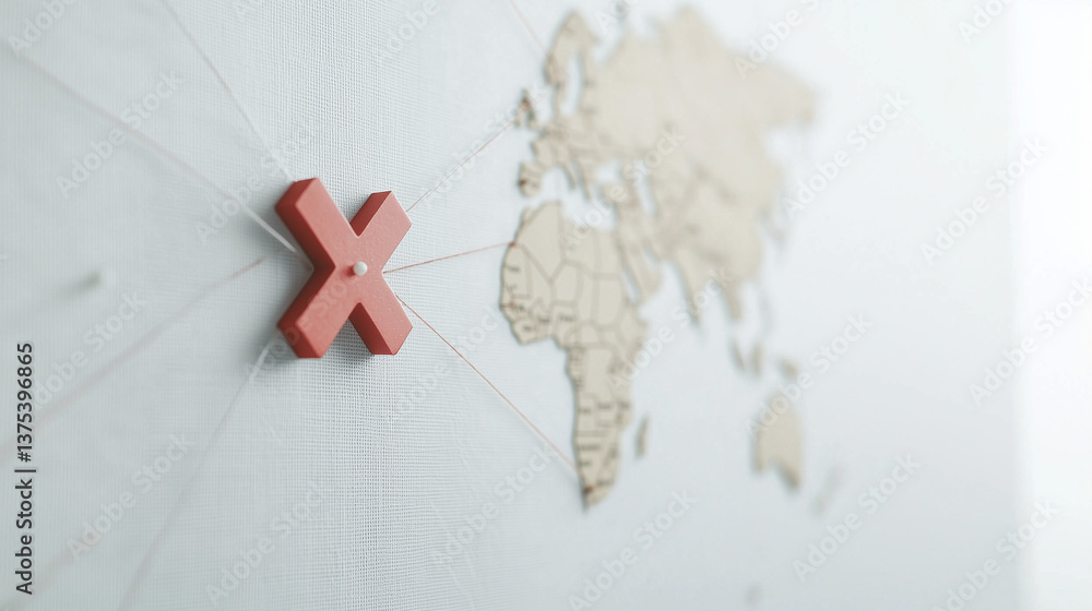 Destination Marked: A detailed world map is highlighted with a bold red ...