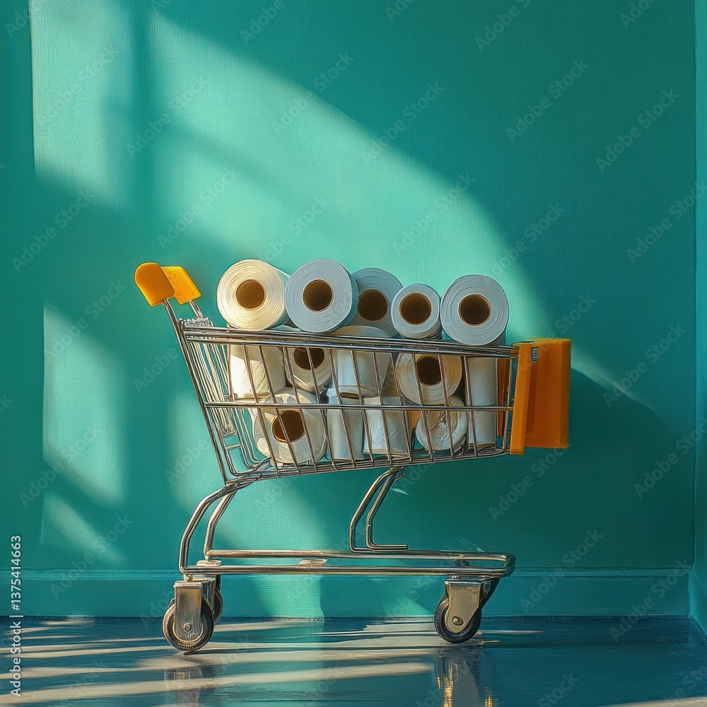 Toilet Paper Crisis Shopping Cart Minimalist Still Life 2025 Pandemic ...