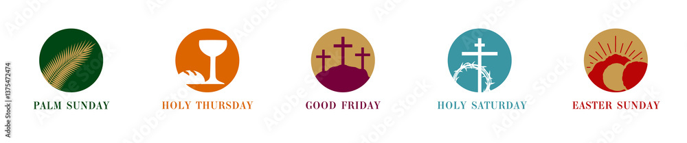 Holy Week icons set for Easter Sunday holiday poster on transparent ...