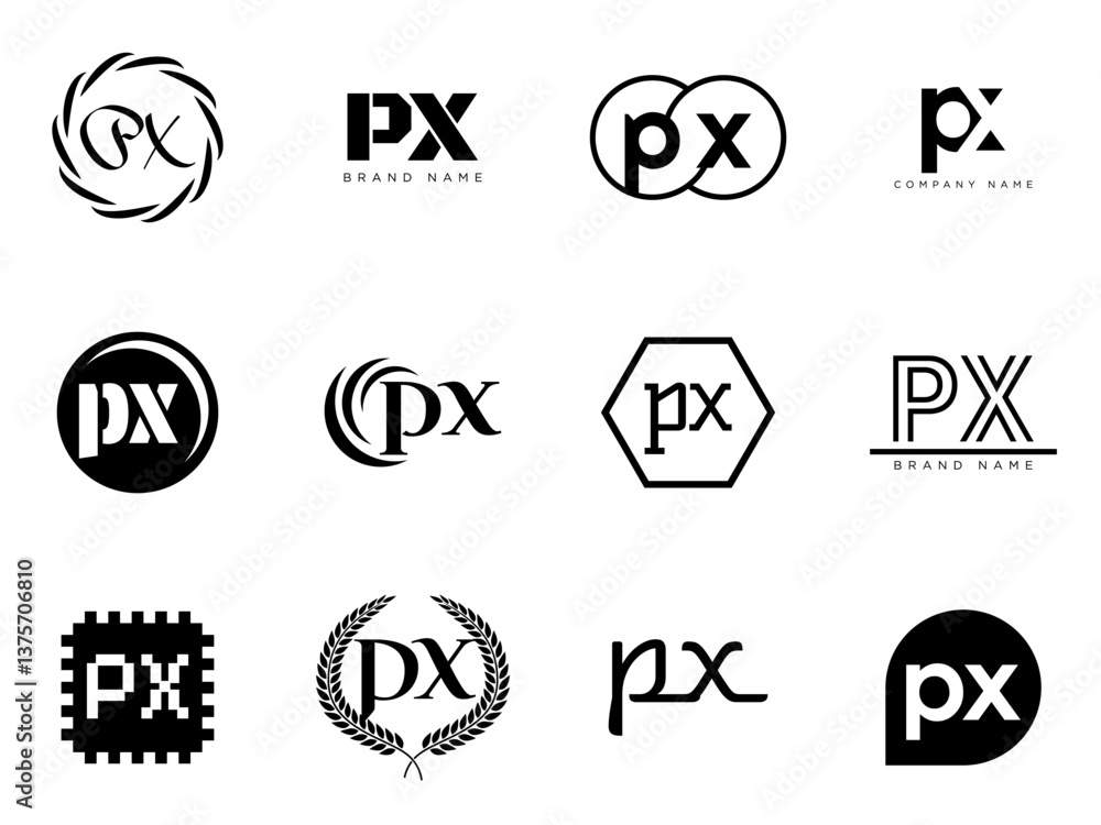 PX logo company template. Letter p and x logotype. Set different ...