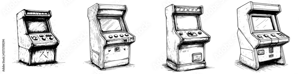 Vintage arcade machines in a retro gaming setting from the 1980s ...