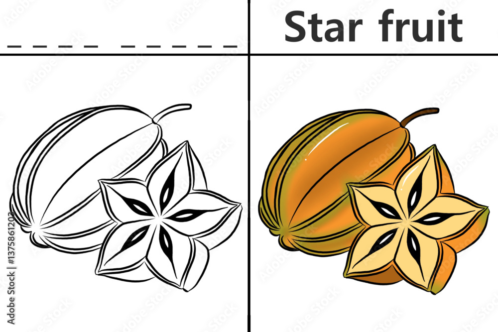 Image vectorielle Stock Star fruit coloring pages for kids and learning ...