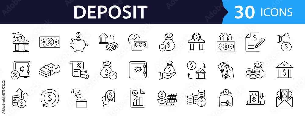 Deposit set of web icons in line style. A collection of linear icons ...