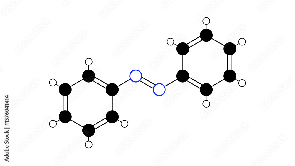 azobenzene molecule, structural chemical formula, ball-and-stick model ...