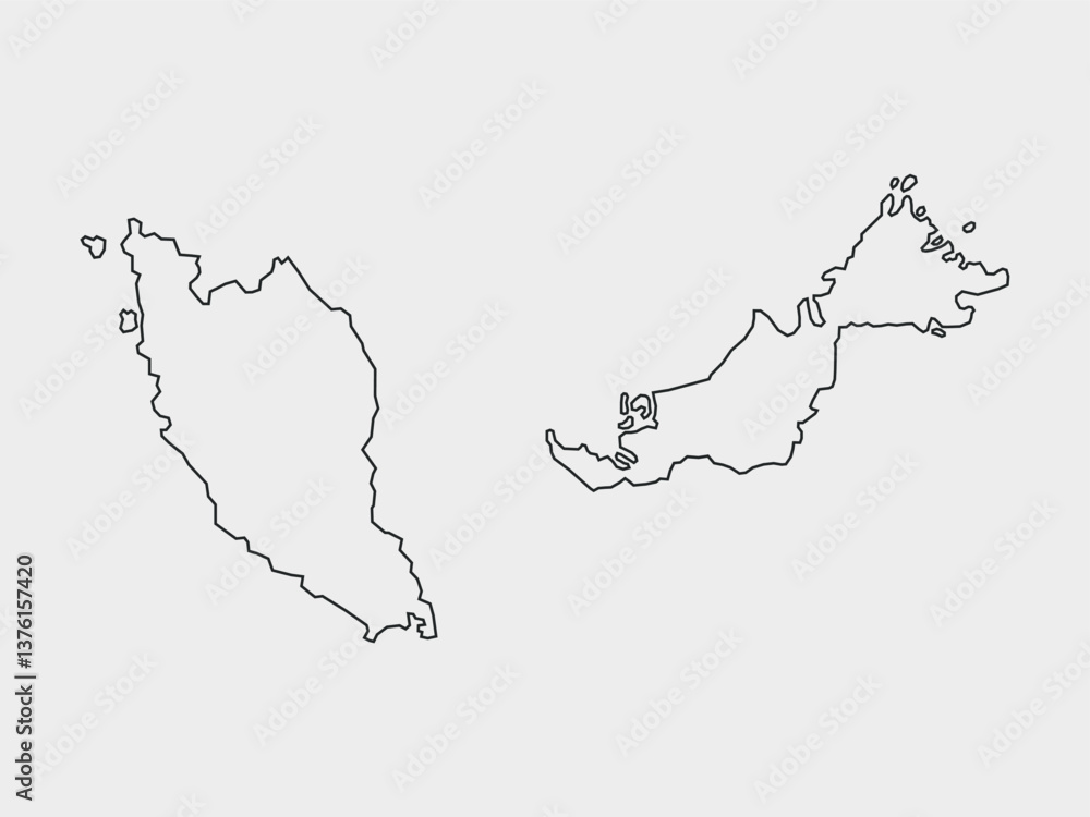 Map of Malaysia territories, featuring states and borders. An outline ...
