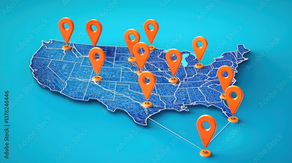 Detailed map featuring multiple pins indicating various locations for ...