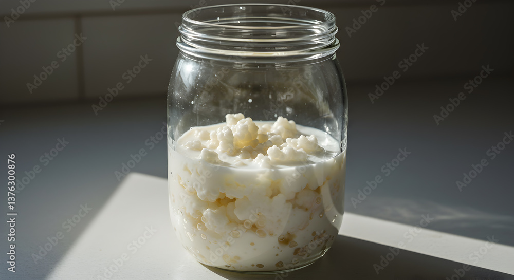 Fermenting kefir grains in milk for a healthy probiotic drink culture ...