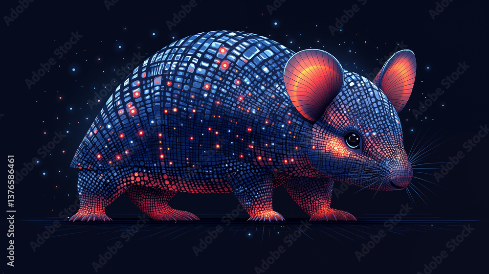 Mouse digital wireframe illustration with glowing grid pattern, tech ...