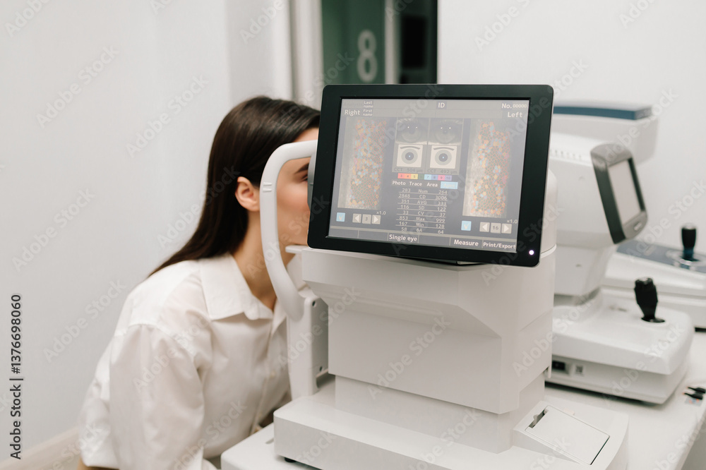 Girl Undergoes An Oct Eye Exam Using Advanced Optical Coherence Tomography Equipment The High