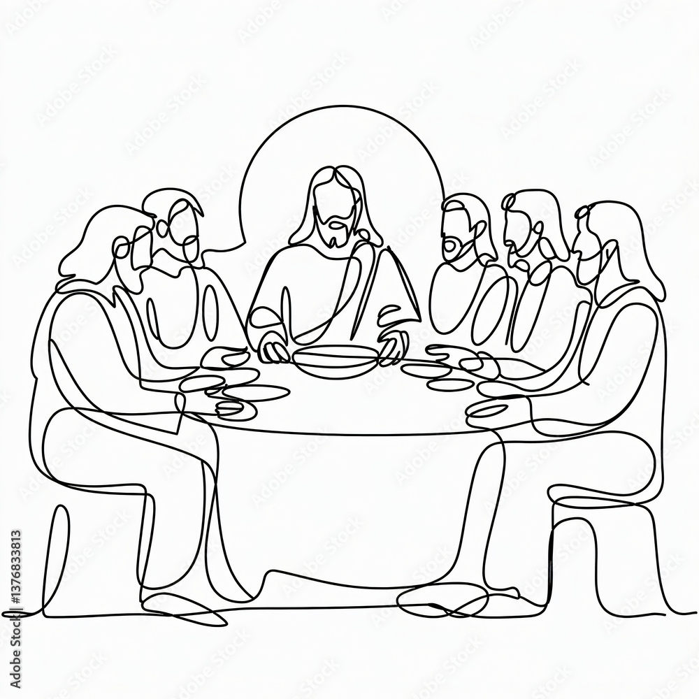 Continuous line drawing of the Last Supper, depicting Jesus at the ...