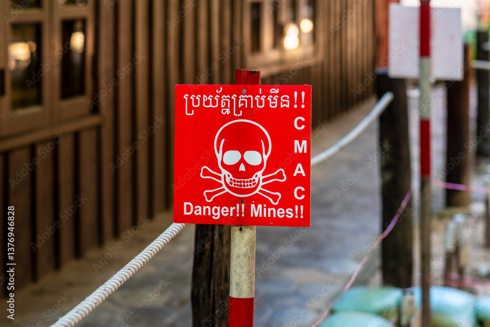 Landmine Warning Sign in Cambodia Stock Photo | Adobe Stock