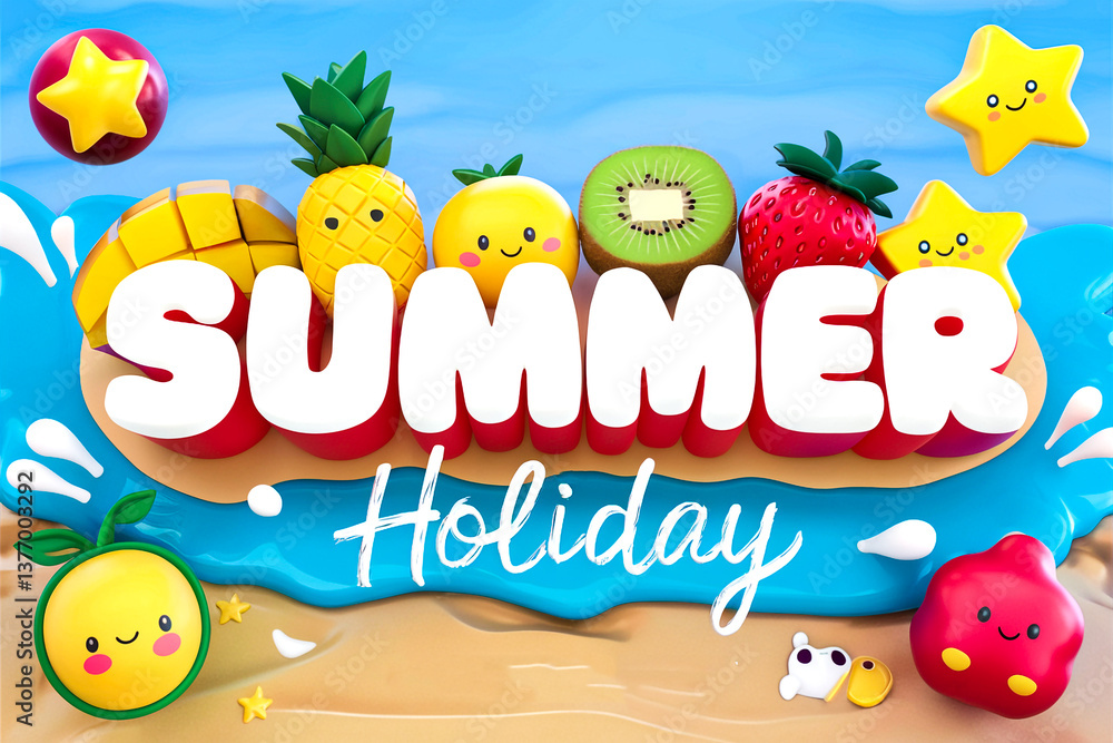 Summer Holiday with Fresh and Cute Fruits Cartoon Illustration Stock ...