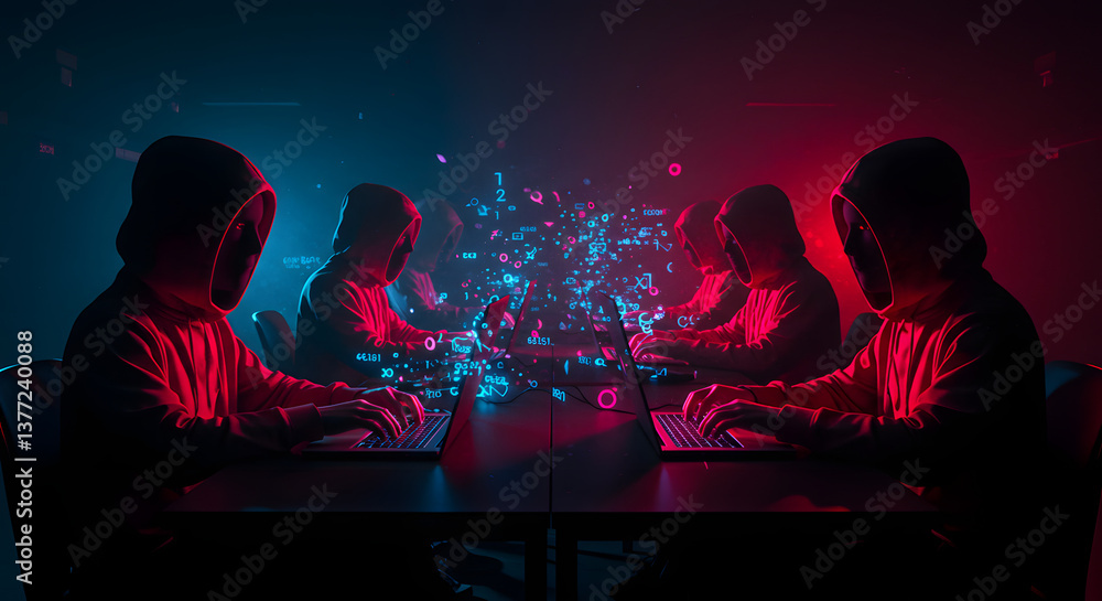 Cybersecurity Threat Anonymous Hackers in a Digital World Stock Photo ...