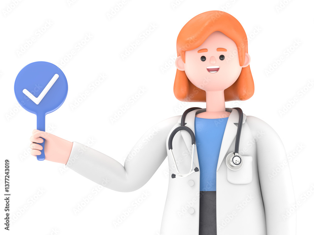 3D illustration of Female Doctor Nova with a right sign.Transparent ...