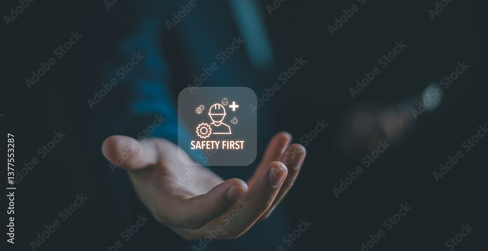 Work Safety and Compliance Concept, Safety First, Businessman with ...