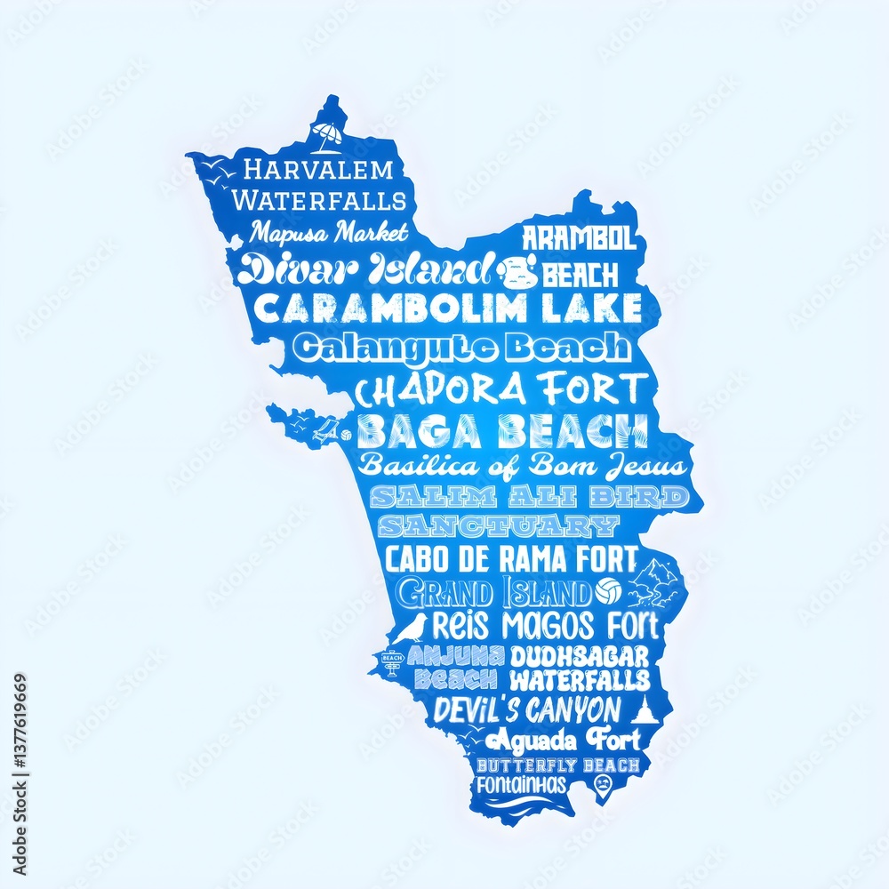 Ilustrace Goa, India high resolution vector map with famous monuments ...
