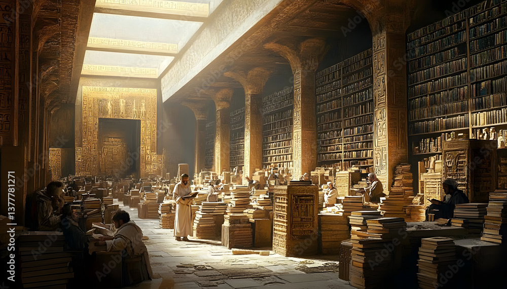 AI generated image depicting inside of the ancient library at ...